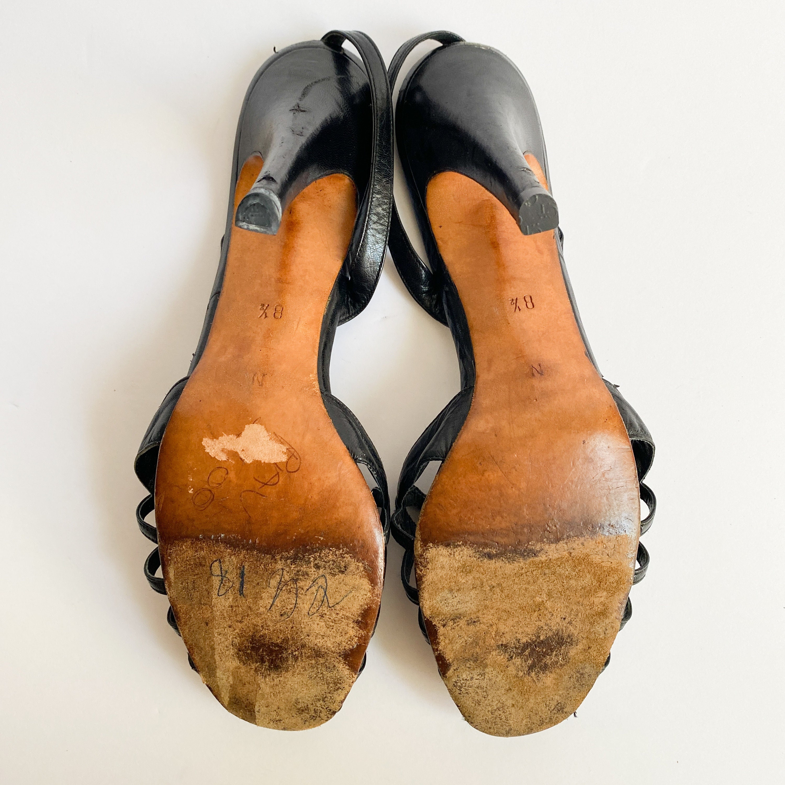 Vintage 1970s Halston Italy Black Leather Woven Cage Slingback Sandals ...