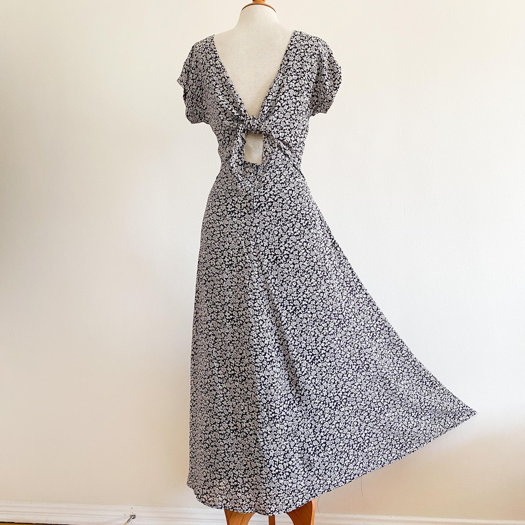 Vintage 1990s Adrienne Christina Floral Chiffon Maxi Dress Tie Back ...