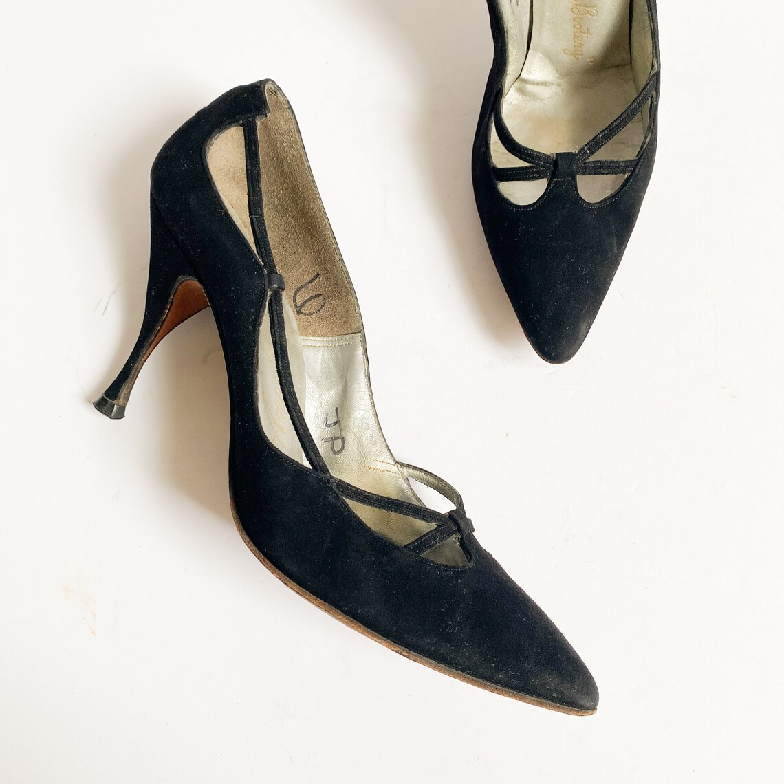 Vintage 1960s De Angelo Black Suede Cut Out Strappy Stiletto Heels ...