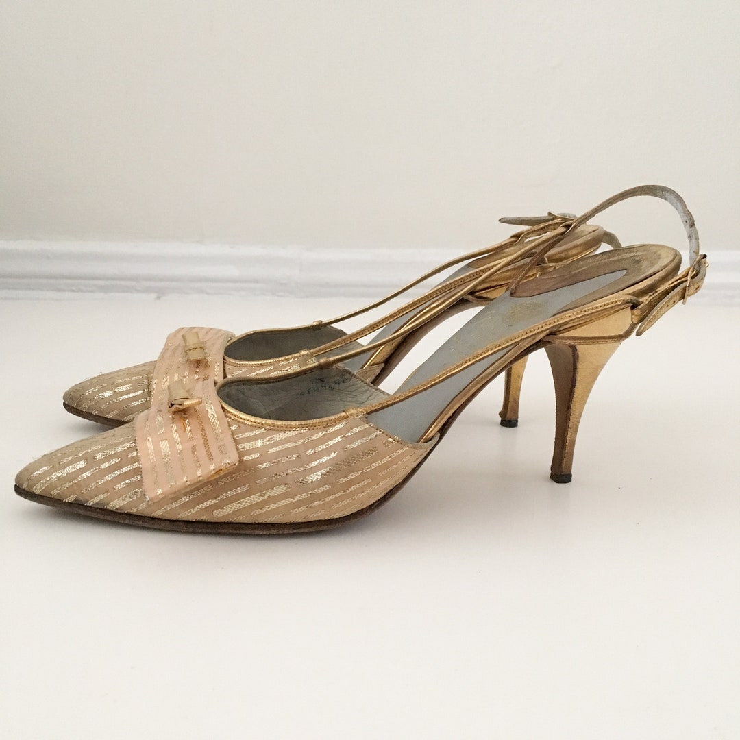 Exquisite Vintage 1960s Gold Slingback Stiletto Heels M. D'aya Paris - Etsy