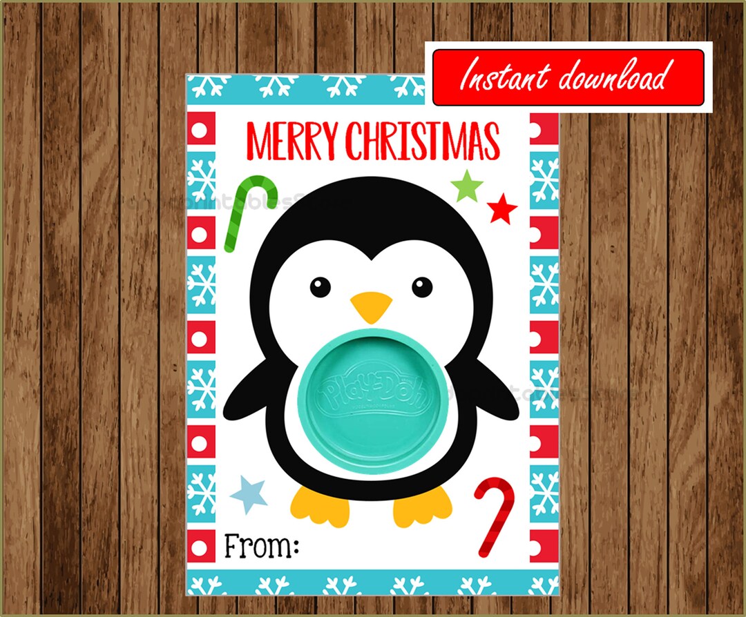 Printable Penguin Play-doh Ornament Gift Card, Class Christmas Gifts ...