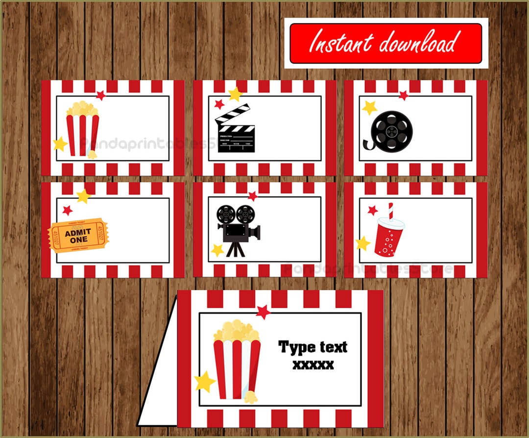 Movie Night Food Labels, Movie Night Birthday Food Labels, Movie Party ...