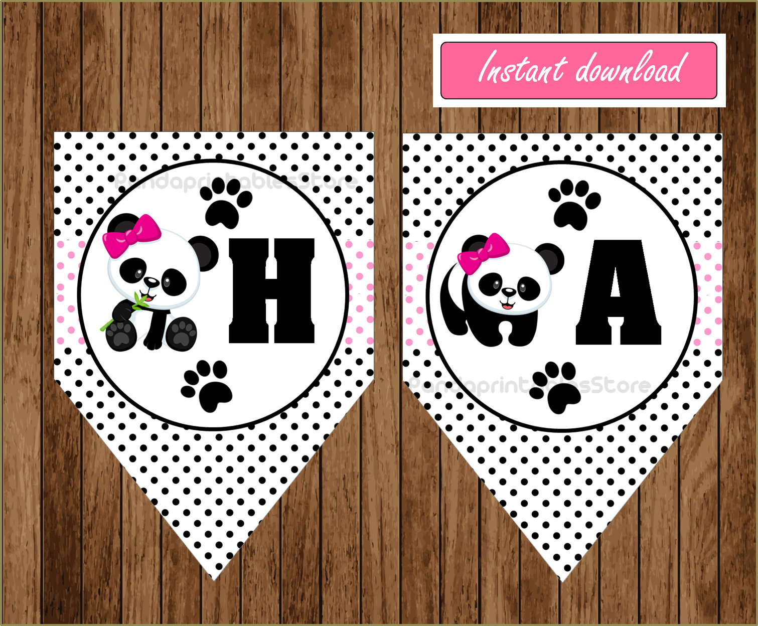 Panda banner instant download Panda triangle banner | Etsy