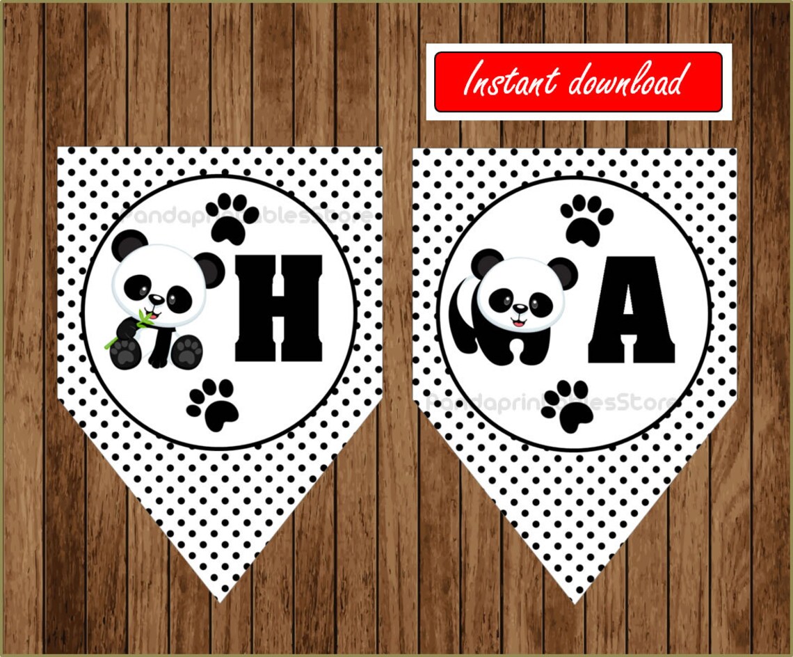 Panda Banner Instant Download Panda Triangle Banner - Etsy