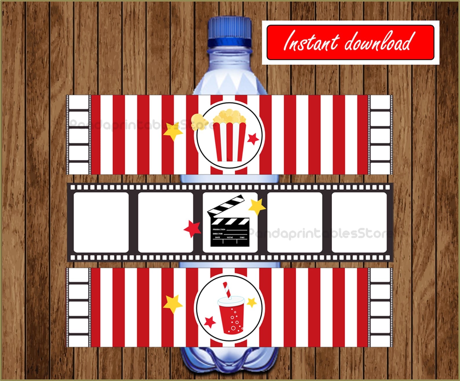 Movie Night Water Bottle Labels, Diy Movie Party Water Bottle Labels ...