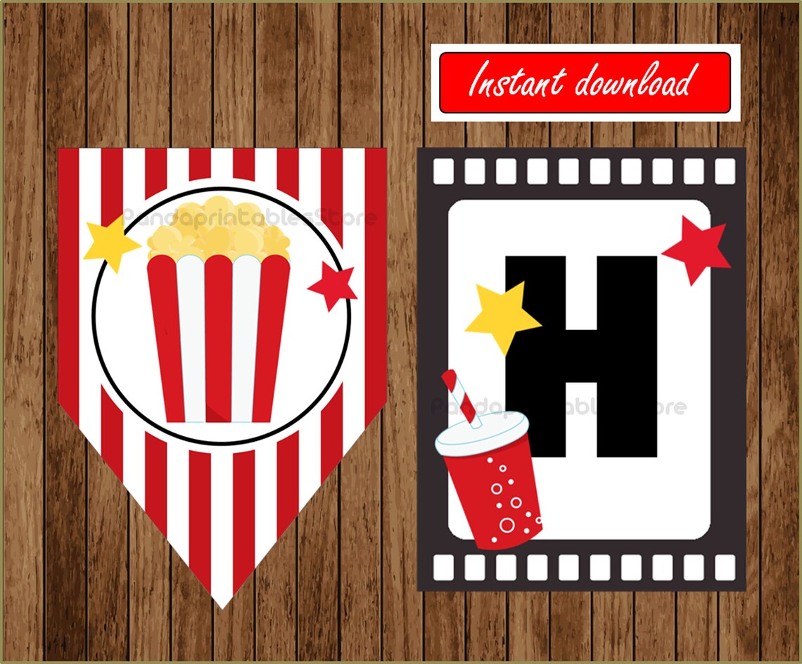 Movie Night Birthday Banner, Movie Night Happy Birthday Banner ...