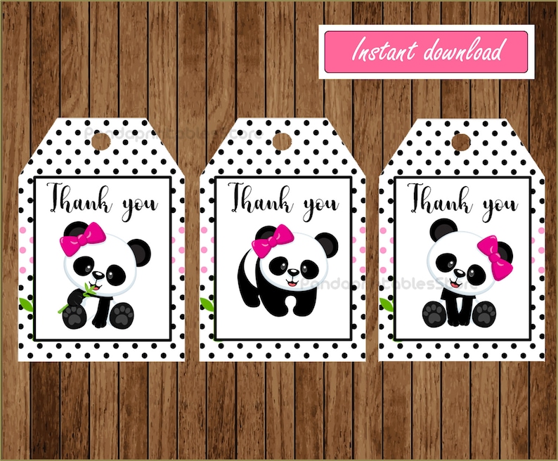 Panda Thank You Tags Instant Download Panda Thank You Tags - Etsy