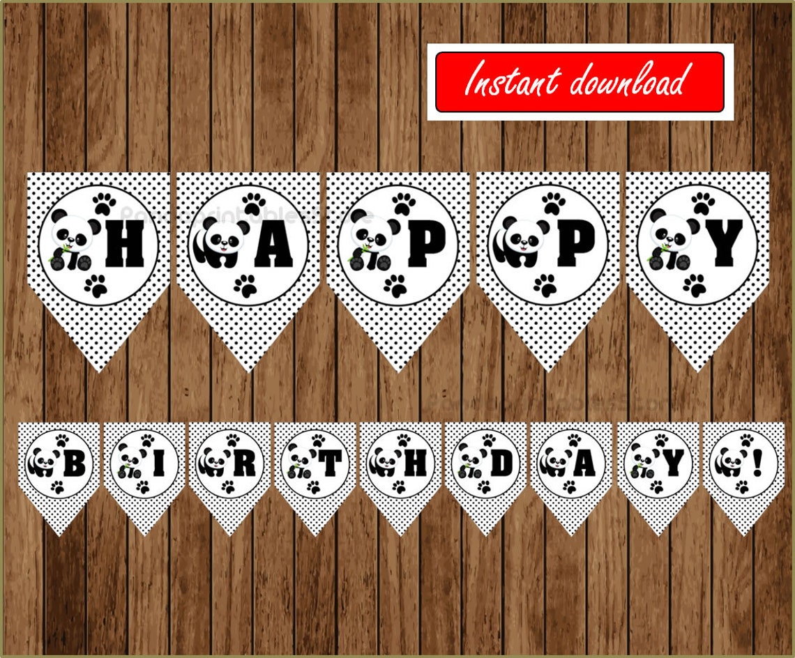 Panda Banner Instant Download Panda Triangle Banner - Etsy