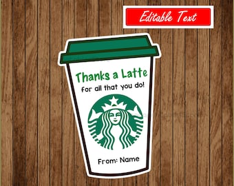 Thanks A LATTE Gift Tag | Teacher Appreciation Tag | Teacher Gift Tag ...