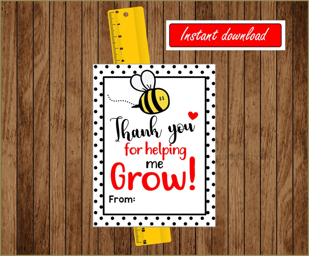 Teacher Appreciation, Thank You for Helping ME Grow Sign, Printable PDF ...