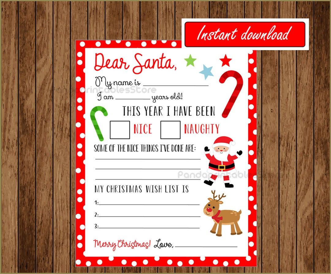 Printable Letter to Santa, Dear Santa Letter, DIY Santa Letter, Digital ...