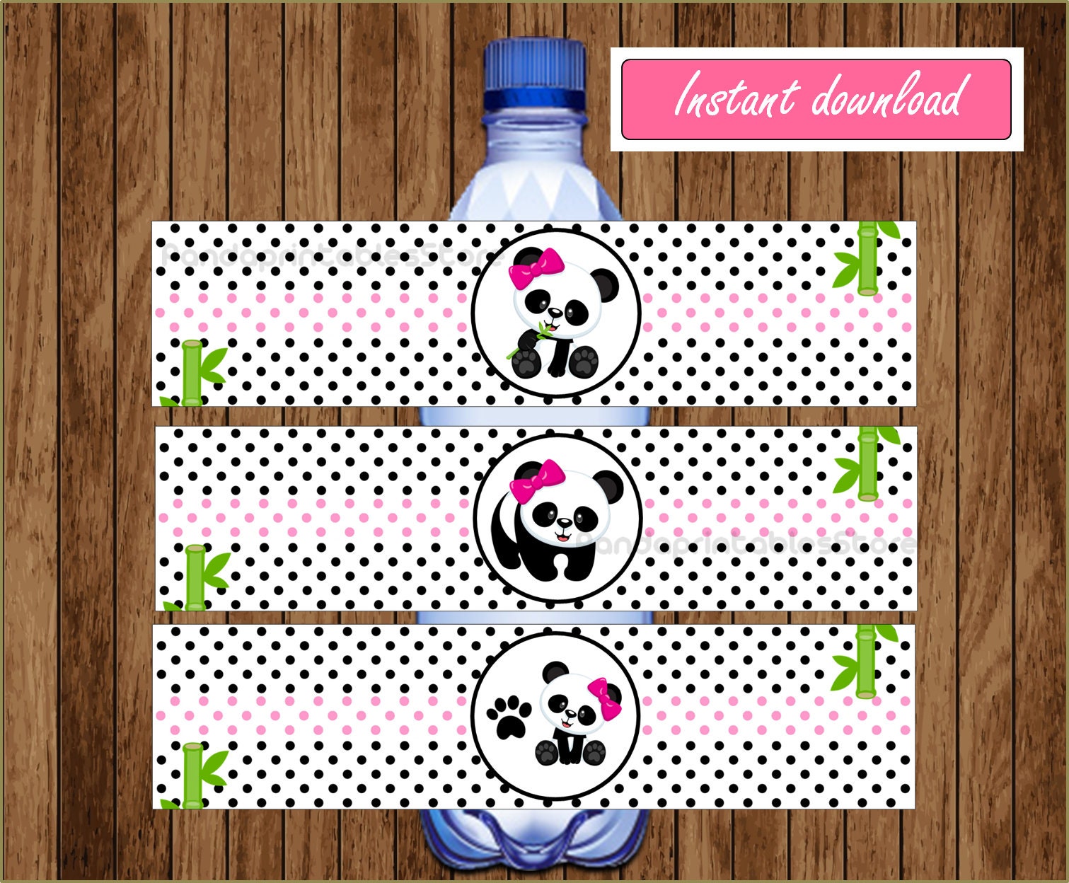 Panda Water Bottle Label instant download Printable Panda | Etsy