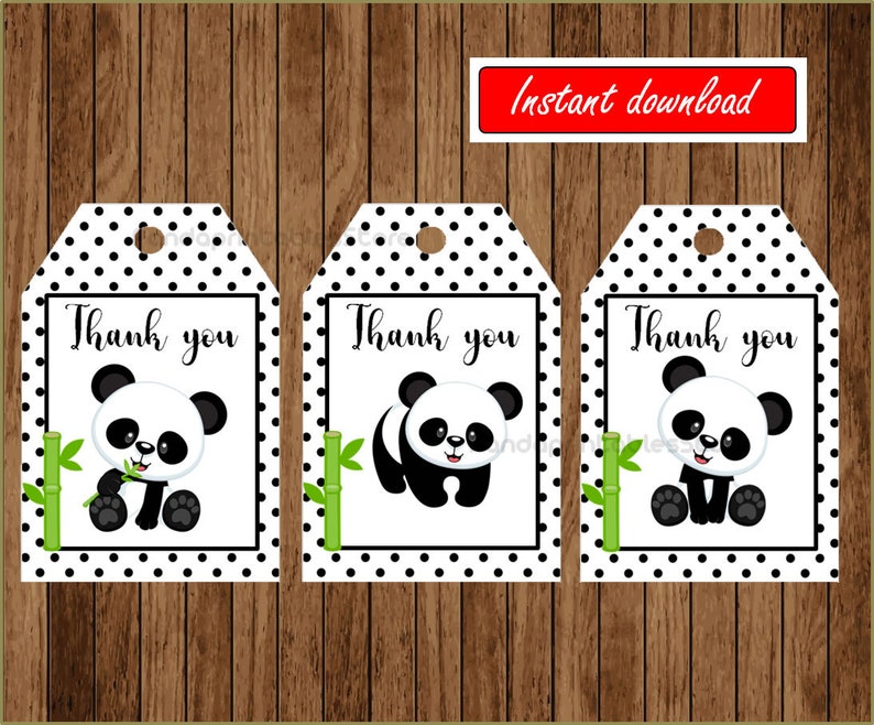 Panda Thank You Tags Instant Download , Panda Thank You Tags, Printable ...