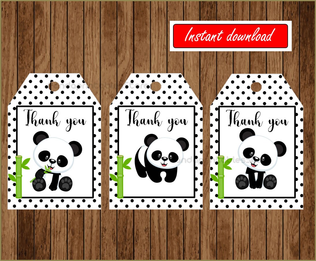 Panda Thank You Tags Instant Download Panda Thank You Tags | Etsy