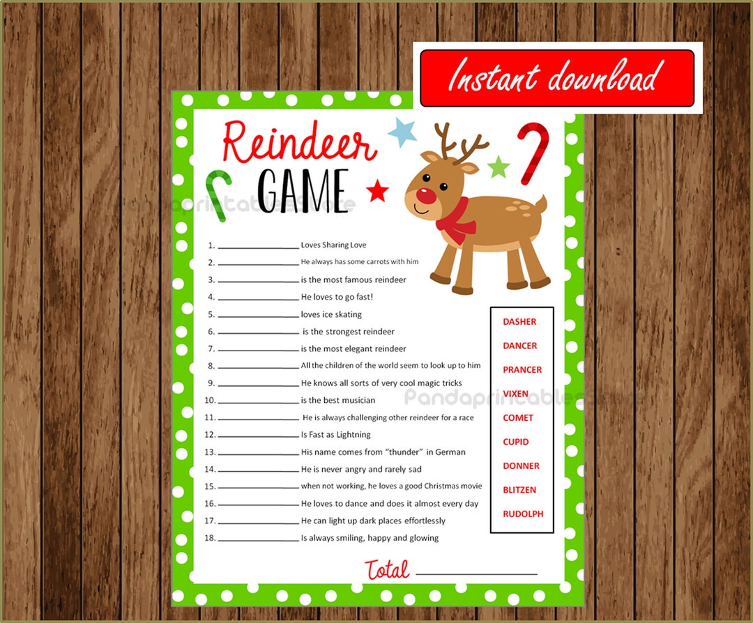 Printablereindeer Game, Christmasgame for Party, DIY Holiday Party Game ...