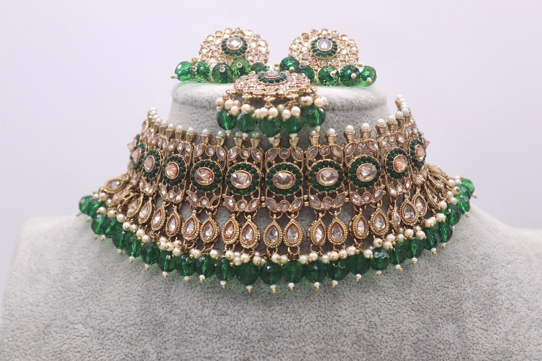 Emerald Green Polki Choker Set/ Indian Jewelry/ Punjabi Jewelry ...