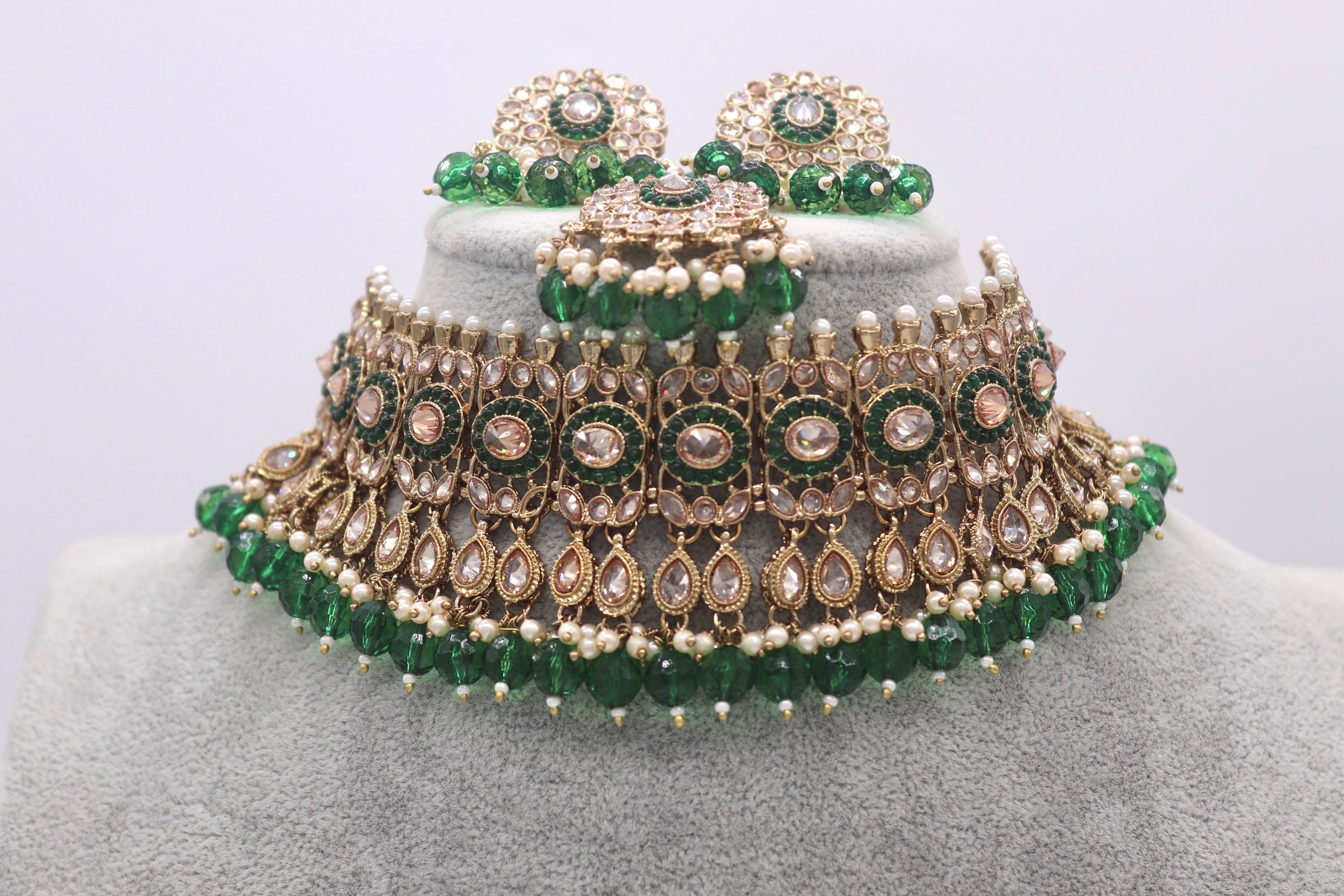 Emerald Green Polki Choker Set/ Indian Jewelry/ Punjabi - Etsy