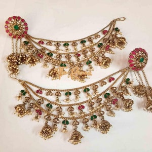 Ruby Green Bahubali Earrings/ Indian Jewelry/ Bollywood Jewelry/ Jhumkas/ Indian Earrings/ Gold ...