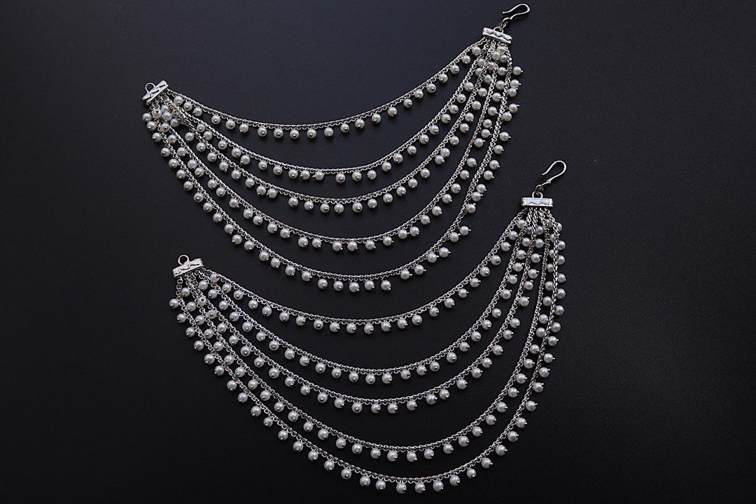 Silver Ear Chain / Indian Jewelry/ Indian Earrings/ Pakistani Jewelry ...