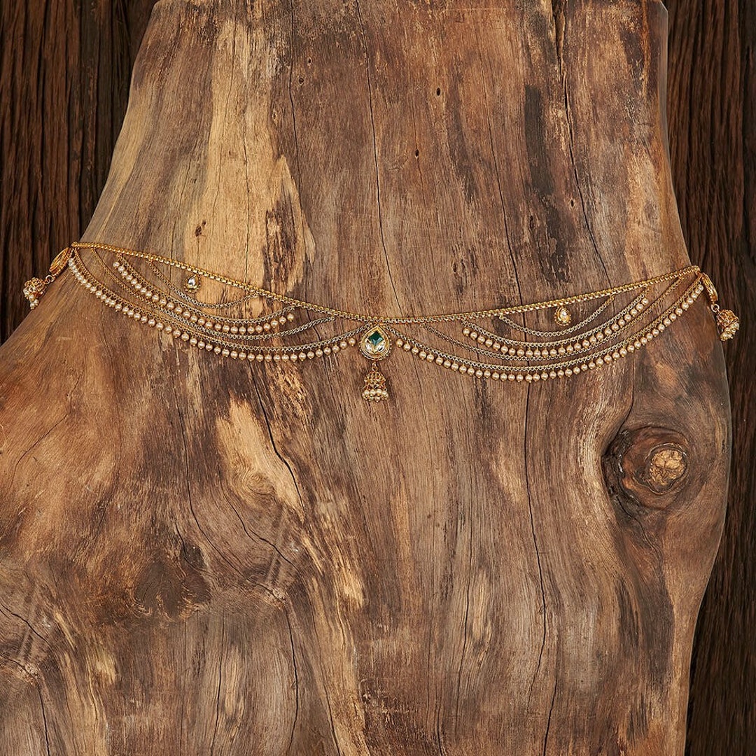 Ruby Green Kundan Gold Indian Waist Chain Gold Waist Chain Pearl Belly ...