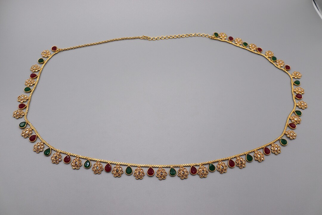 Ruby Green Gold Polki Belly Chain/ Kamarbandh// Indian Jewelry/ Indian ...