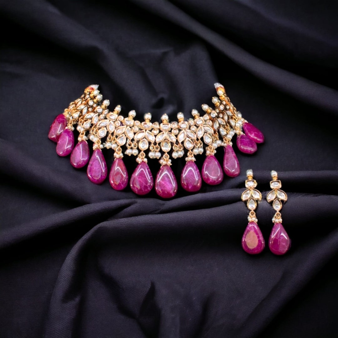 Soni Ruby Indian Kundan Choker/ Indian Jewelry/ Indian Necklace/ Indian Choker/ Indian Wedding ...
