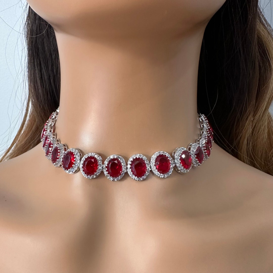 Ruby Red CZ Diamond Choker Necklace Indian Jewelry Pakistani Jewelry ...