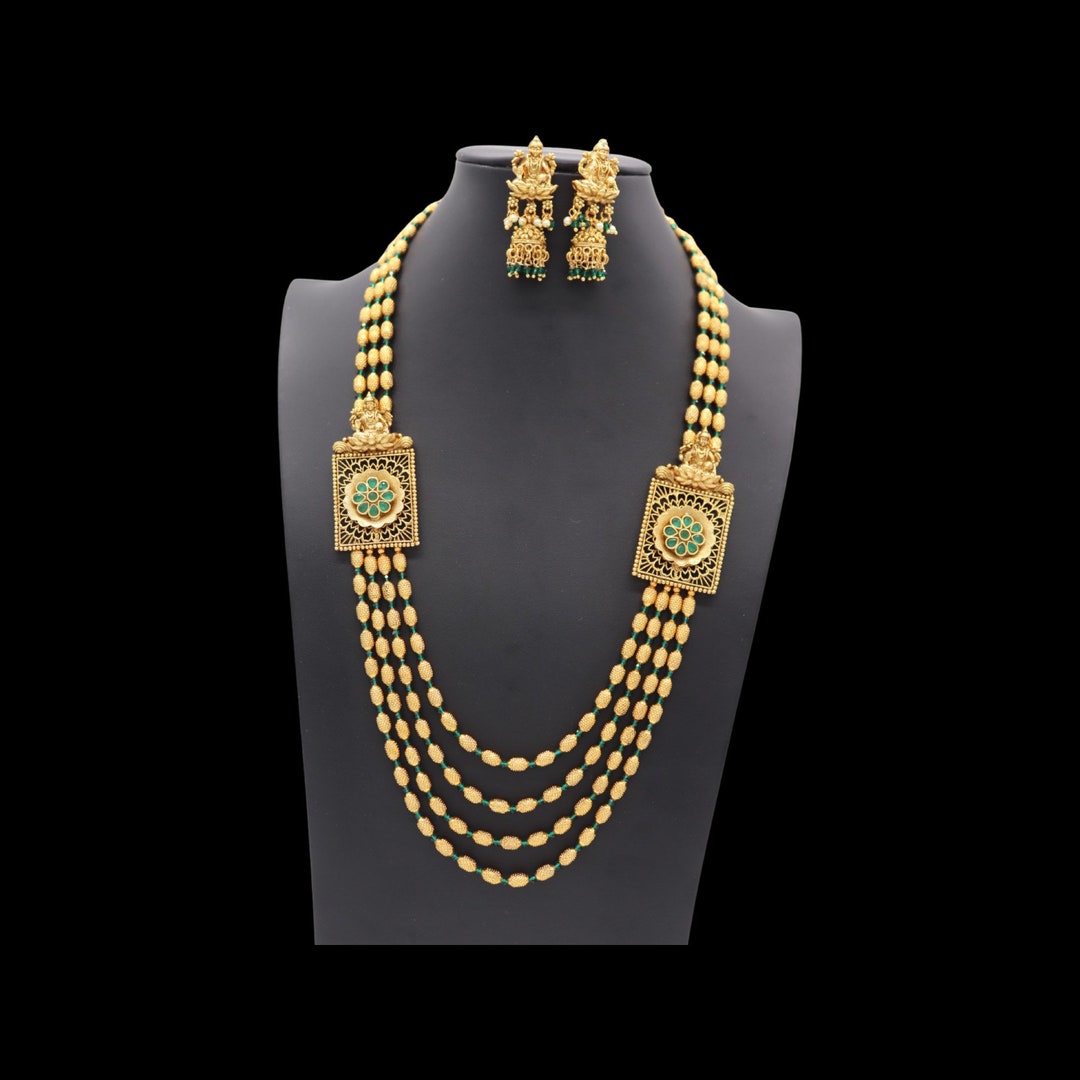 Emerald Gold Matar Mala/ Indian Necklace/ Indian Long Necklace/ Long ...