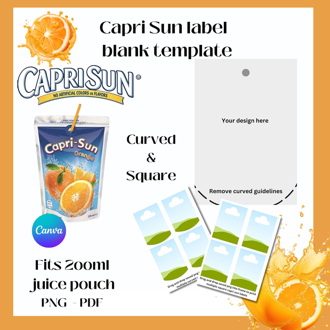 CAPRI SUN BLANK Wrapper 200ml Size Template Easy Simple Blank Editable ...