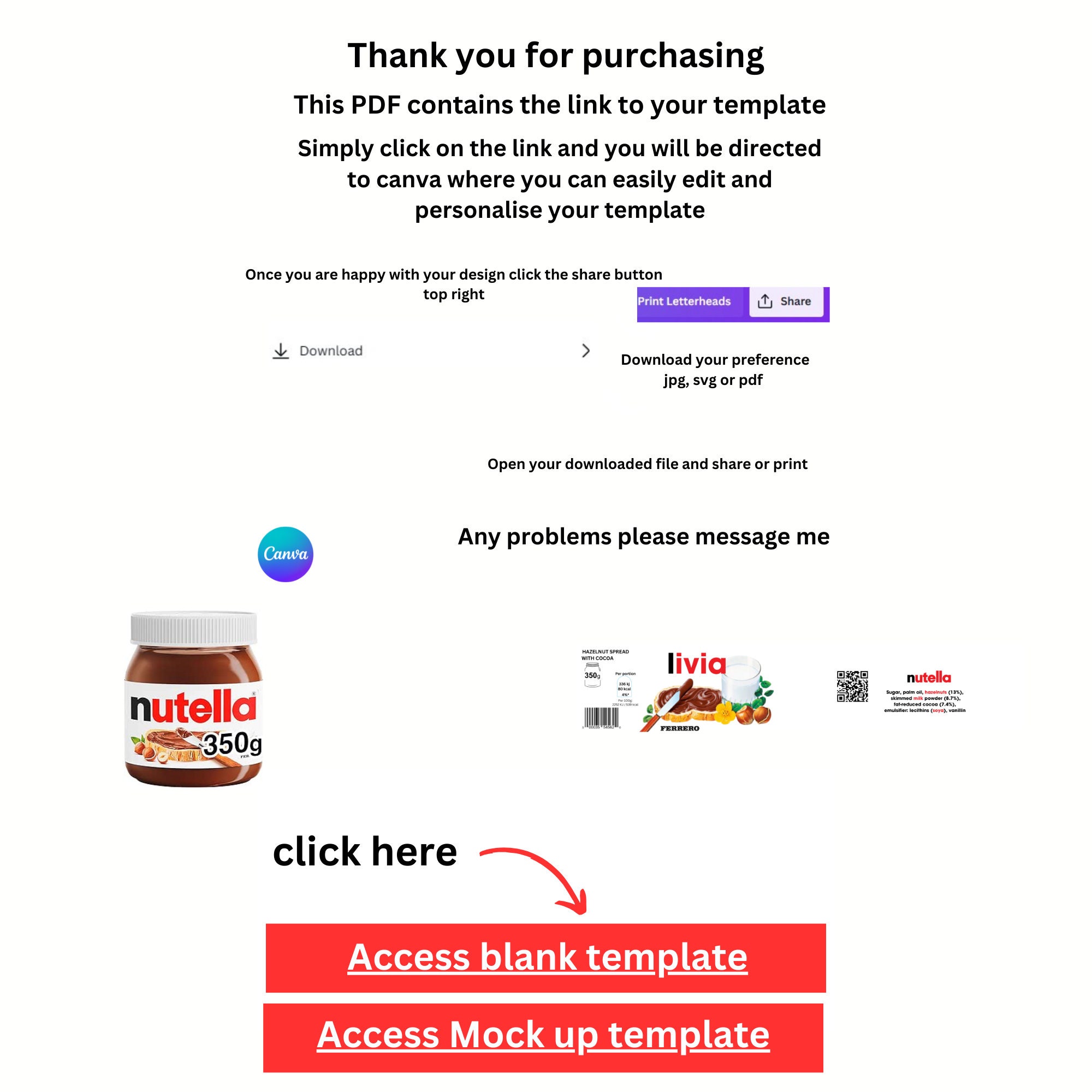 NUTELLA TEMPLATE Instant Download Template Editable Name Chocolate ...