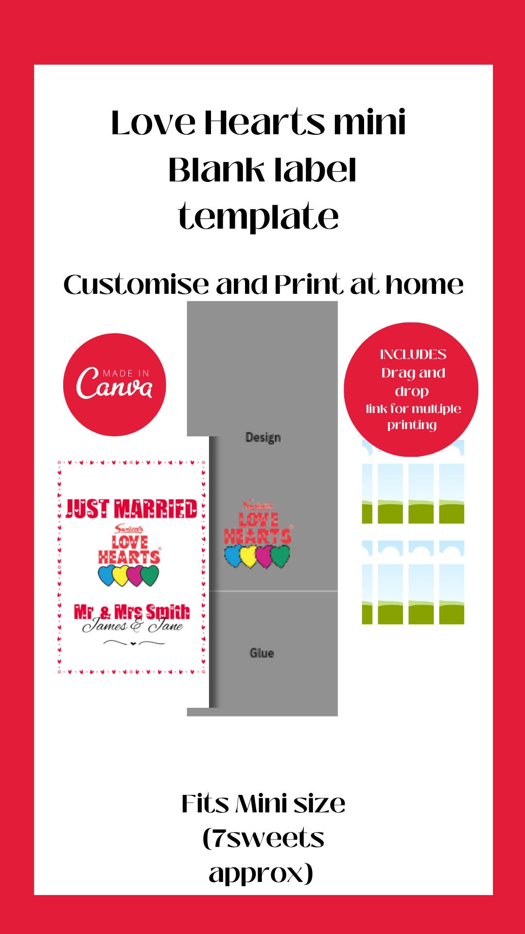LOVE HEART EDITABLE Label | Instant Download | Blank Template | Fold ...