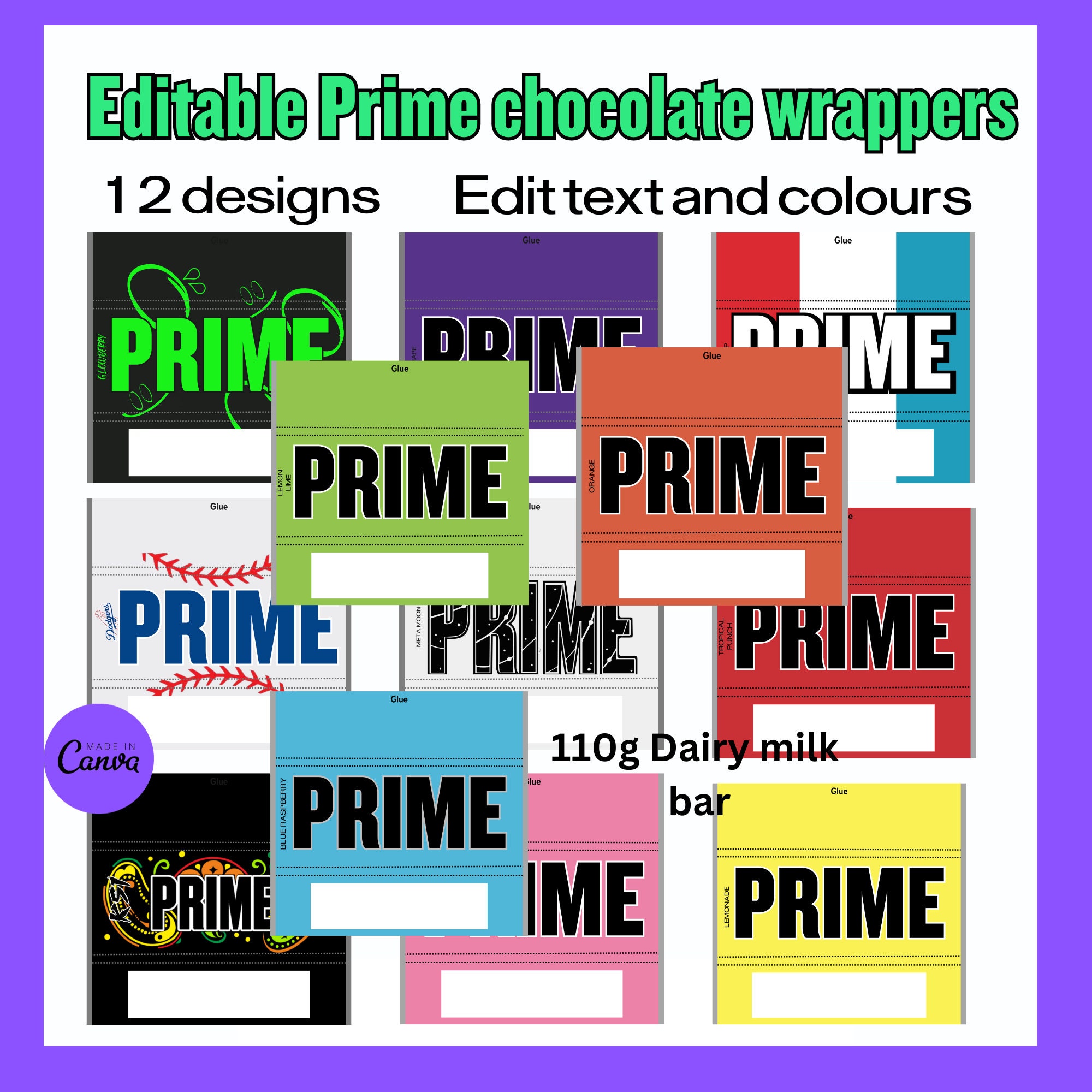 PRIME Chocolate Wrapper 110g Standard Size Templates | Easy Editable ...