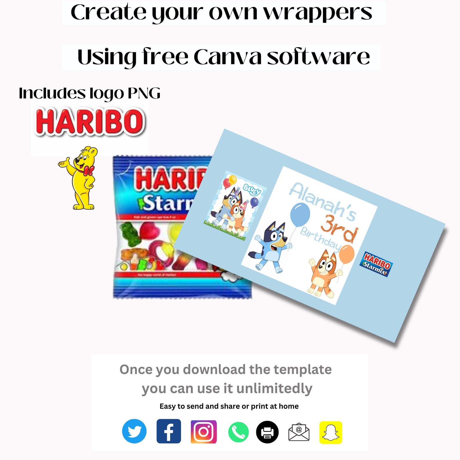 HARIBO MINI BAGS Candy Wrapper Standard Size Templates Easy Simple ...