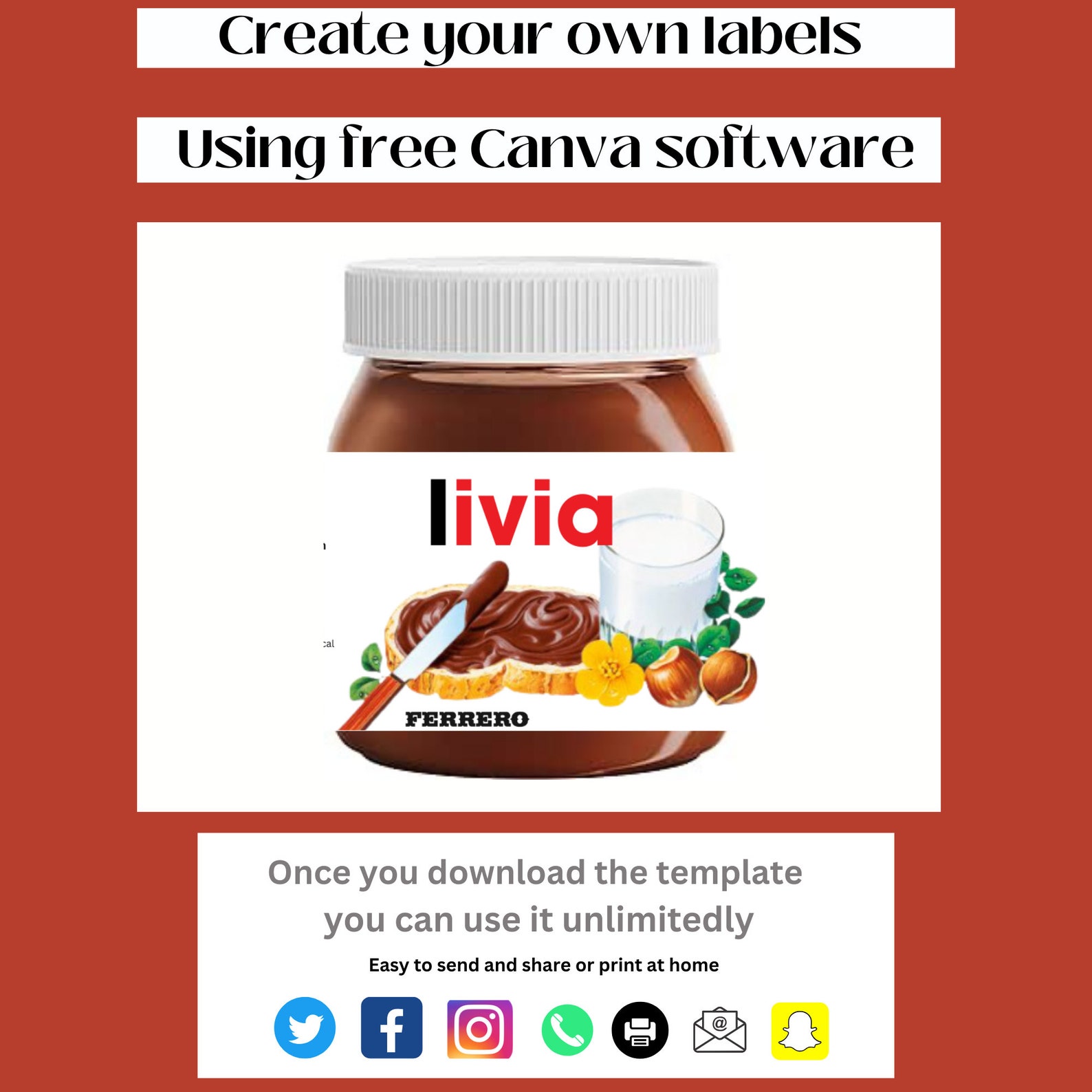 NUTELLA TEMPLATE | Instant Download | Template | Editable Name ...
