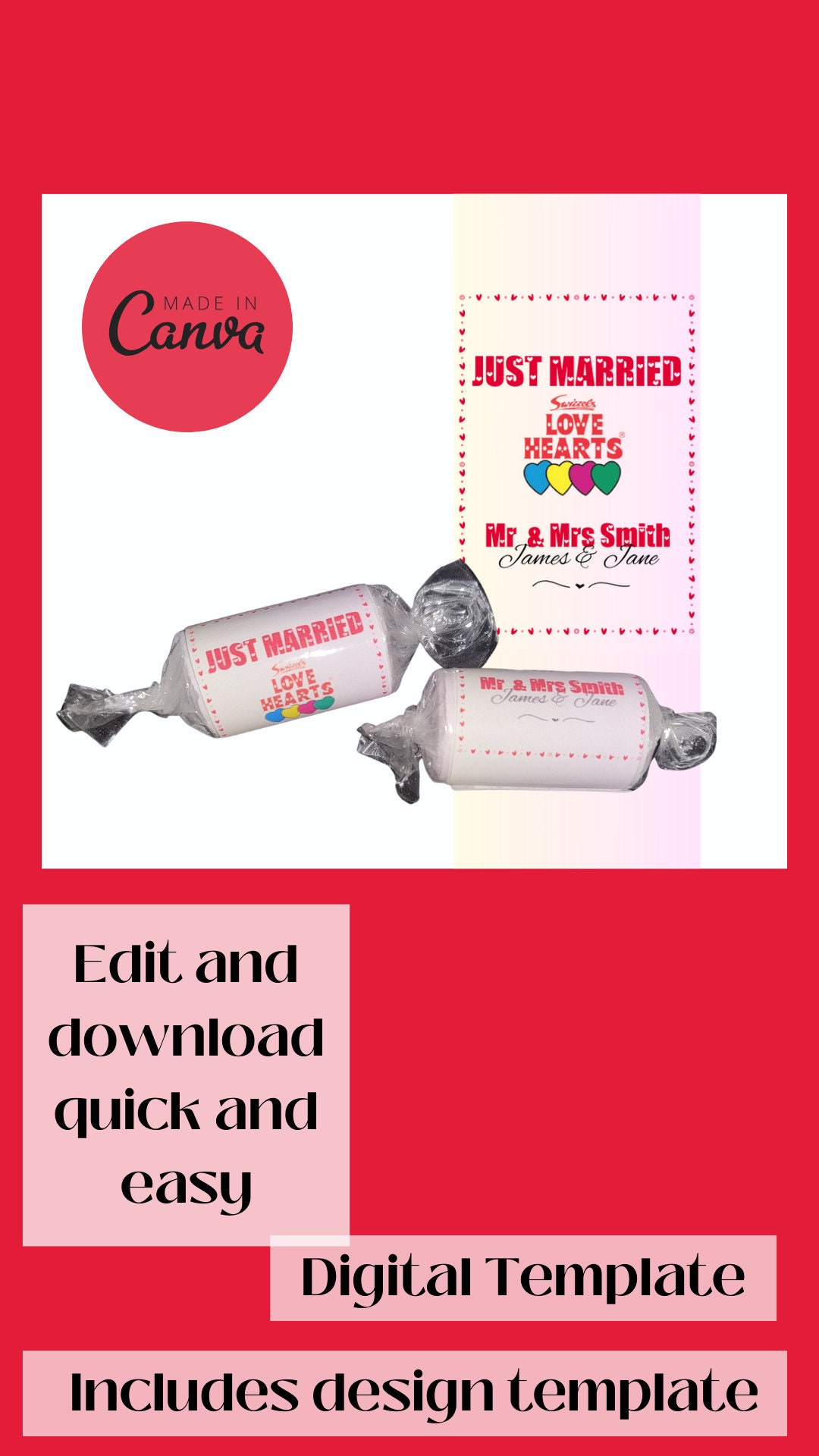 LOVE HEART EDITABLE Label | Instant Download | Blank Template | Fold ...