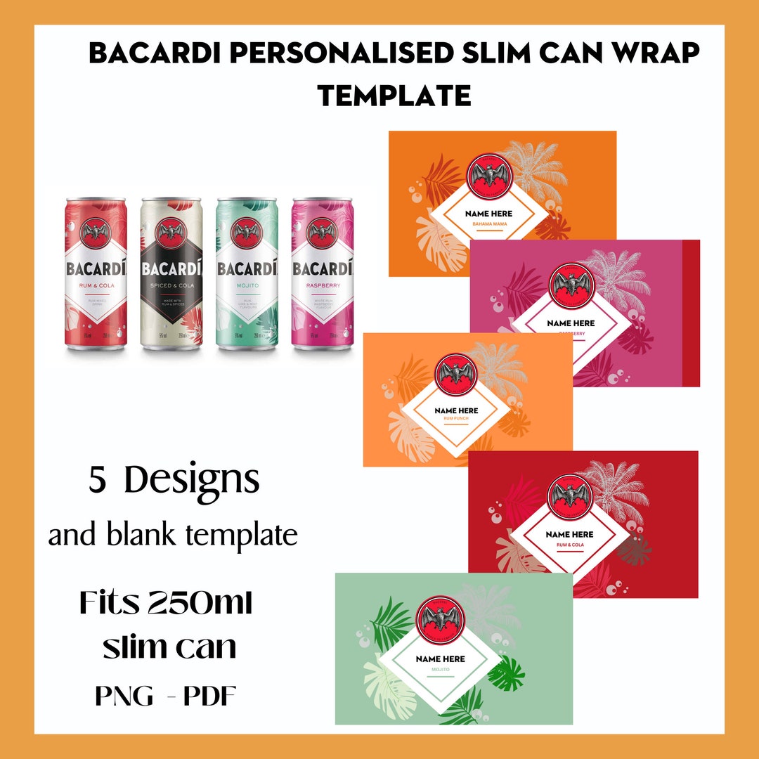 BACARDI Slim Can Personalised 250ml Size Template | Easy Simple ...