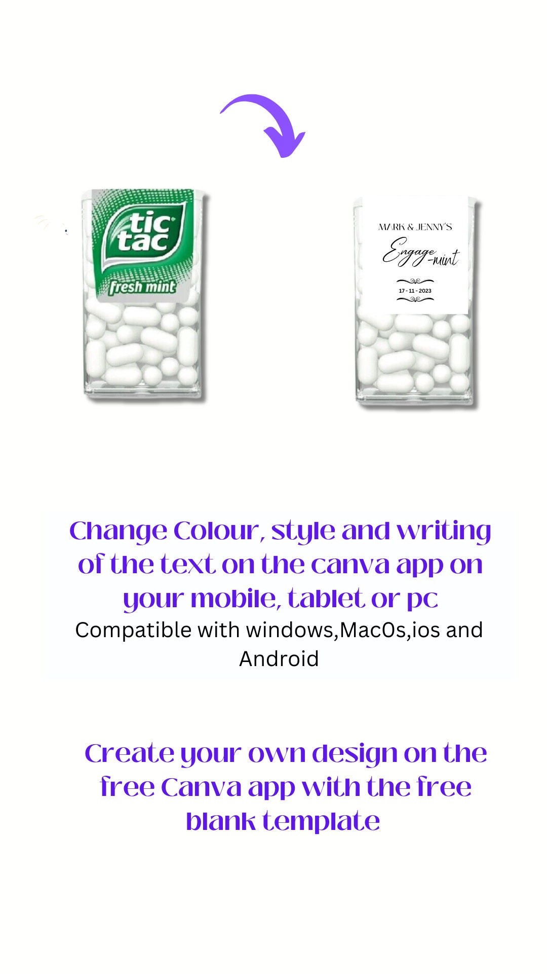 TIC TAC TEMPLATE Label Instant Download Blank Template Fold Over Label ...