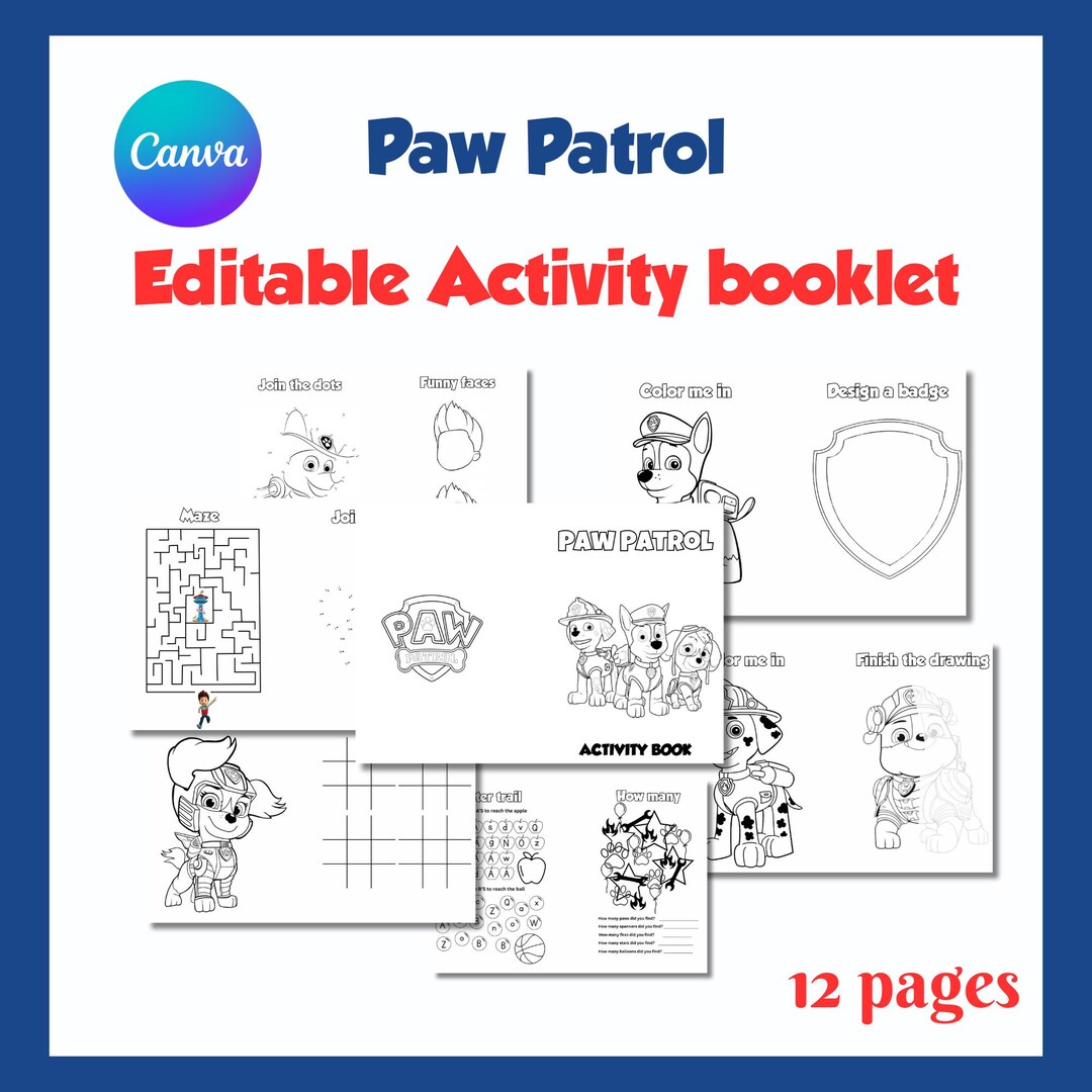 PAW PATROL Activity Booklet and Coloring. 12 Pages Folded A5. Digital ...
