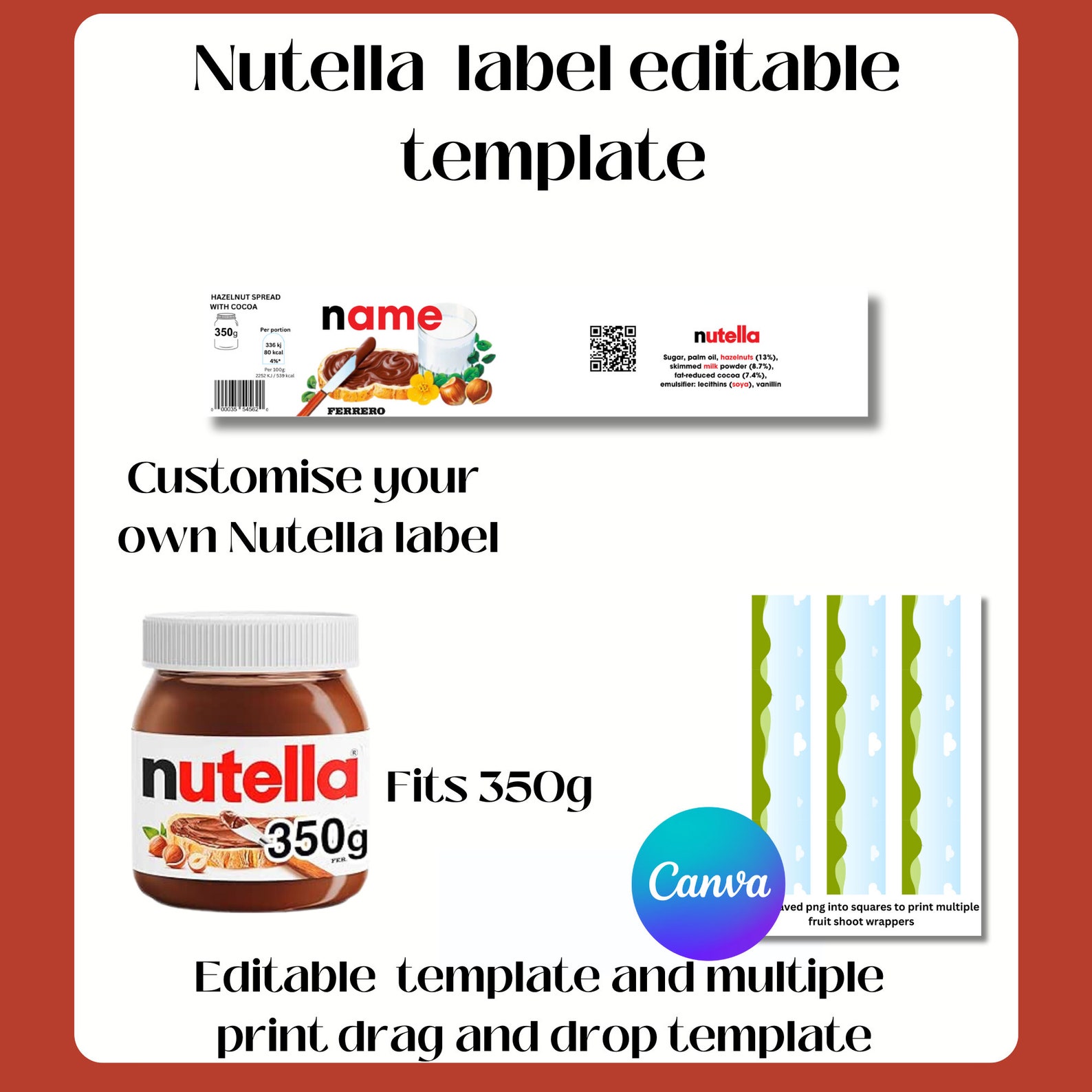 NUTELLA TEMPLATE Instant Download Template Editable Name Chocolate ...