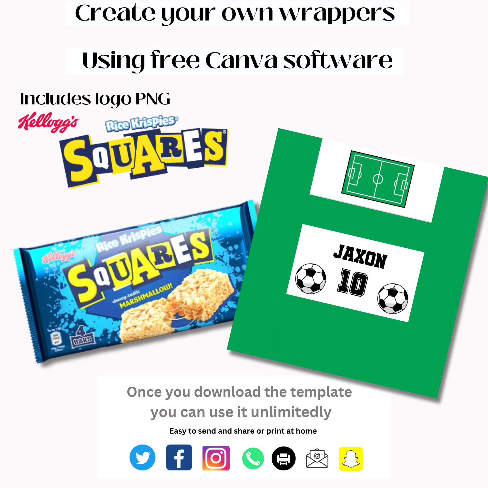 RICE KRISPIE SQUARES Candy Wrapper Marshmallow Favor Easy Simple Blank ...