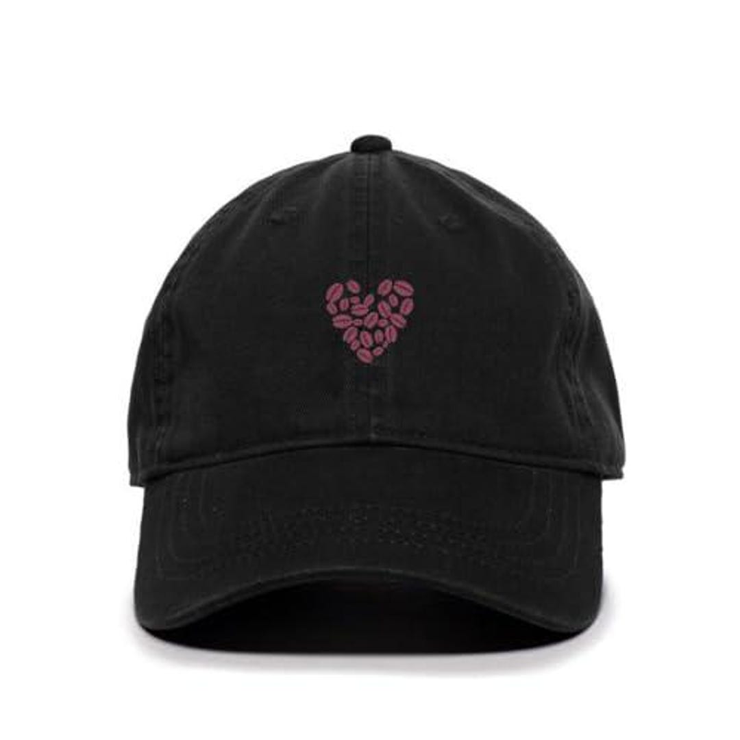 Coffee Beans Heart Embroidered Baseball Cap Cotton Adjustable Dad Hat ...