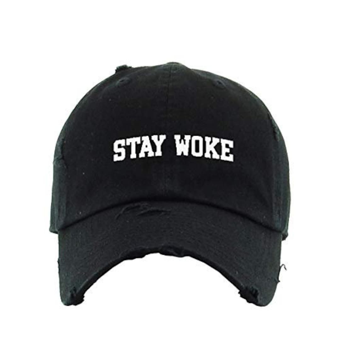 Stay Woke Vintage Baseball Cap Embroidered Cotton Adjustable Distressed ...