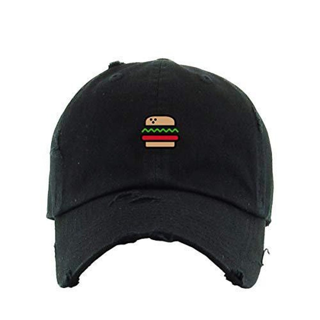Burger Vintage Baseball Cap Embroidered Cotton Adjustable Distressed ...