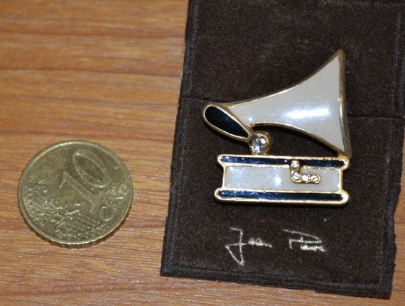 Original 70s Pin Gramophone Metal Brooch Pin Retro Mi… - Gem