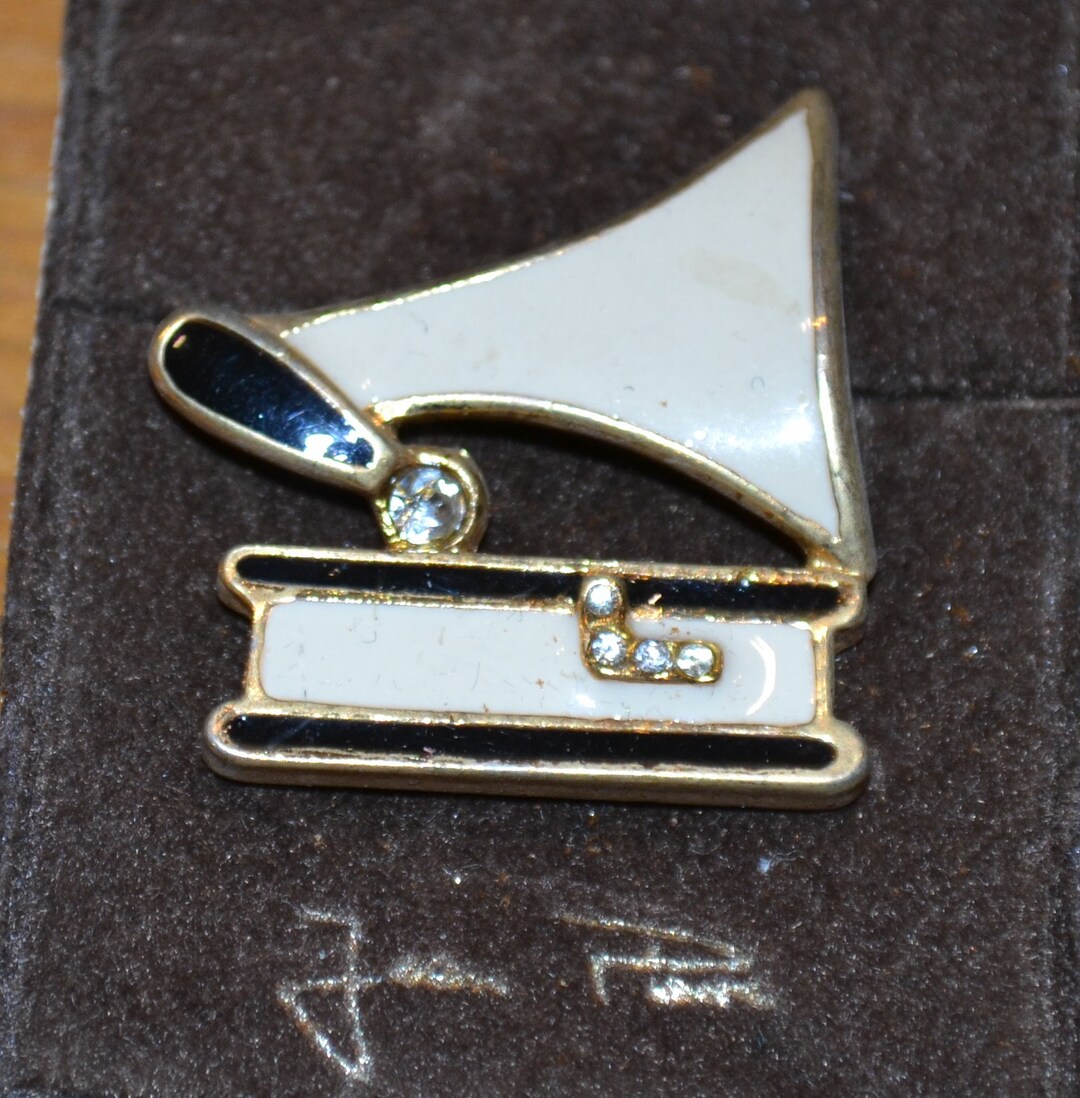 Original 70s Pin Gramophone Metal Brooch Pin Retro Mid Century Second ...
