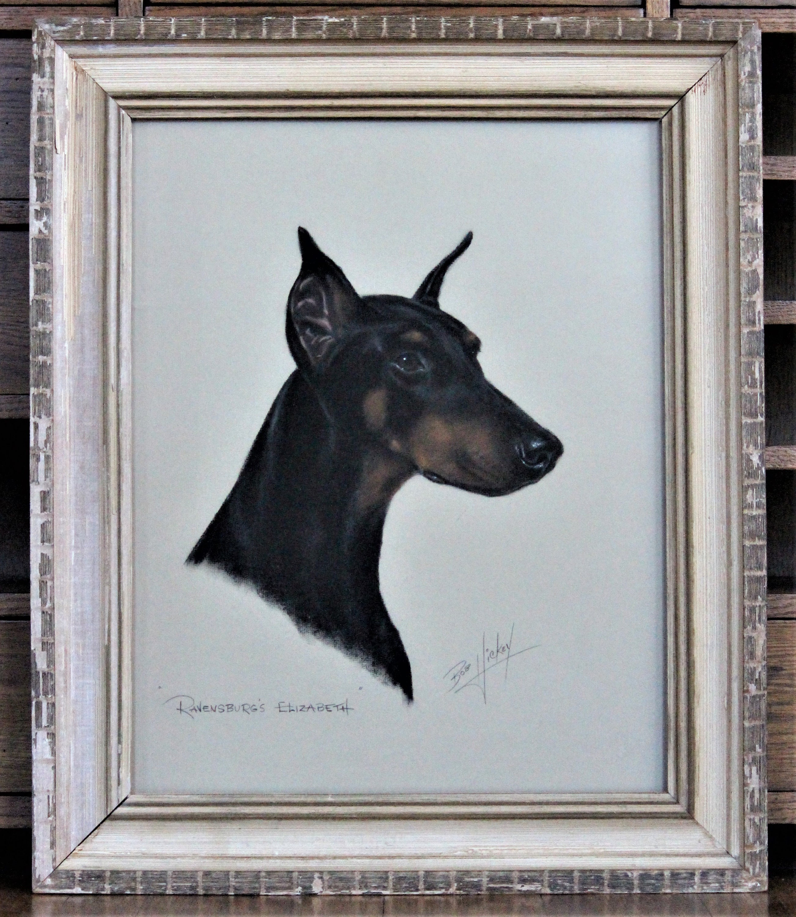 Doberman Pinscher Ch Ravensburg's Elizabeth 1958 ORIGNIAL CHALK Artist ...