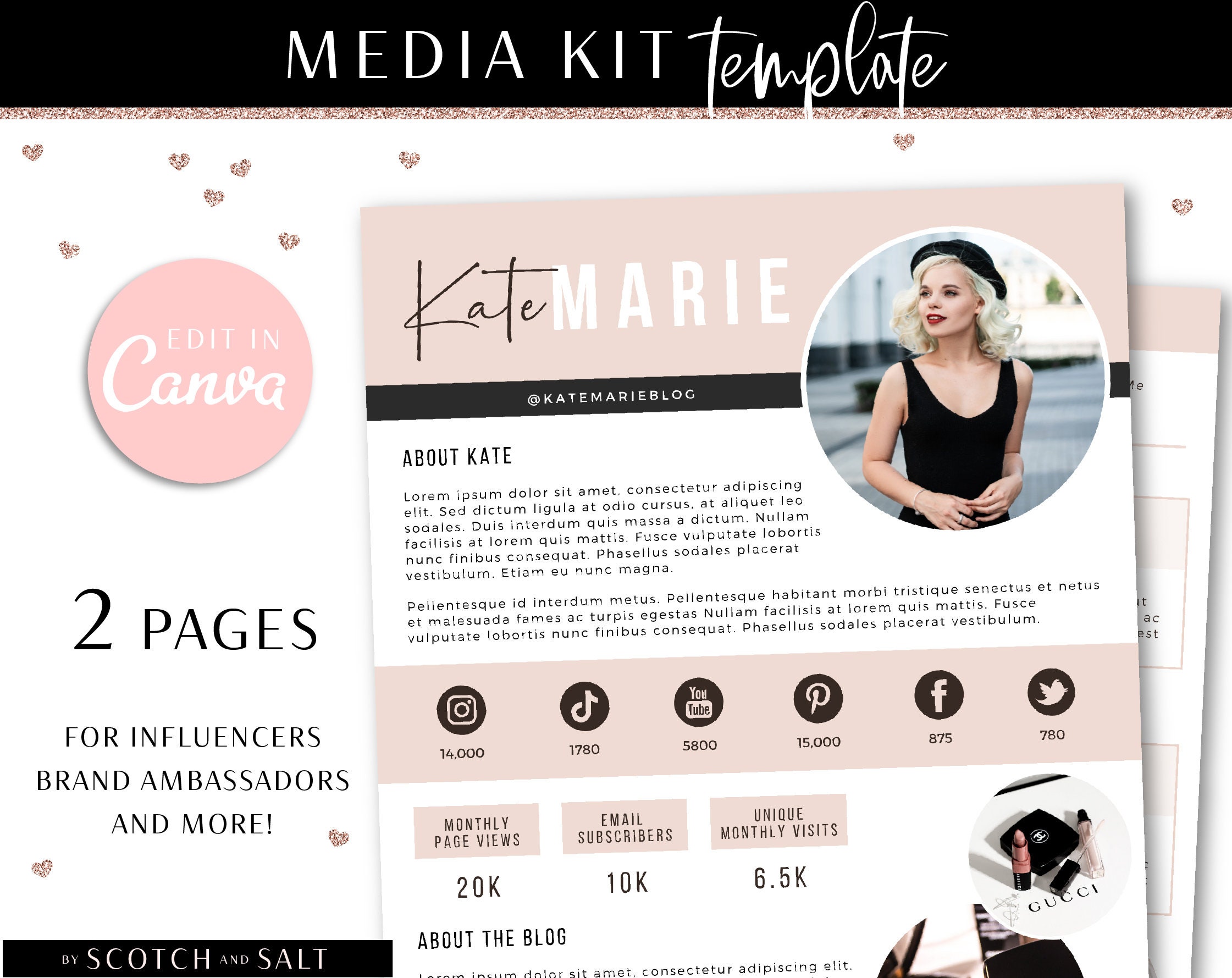 Blogger Media Kit Media Kit Template Canva Blog Rate Sheet | Etsy