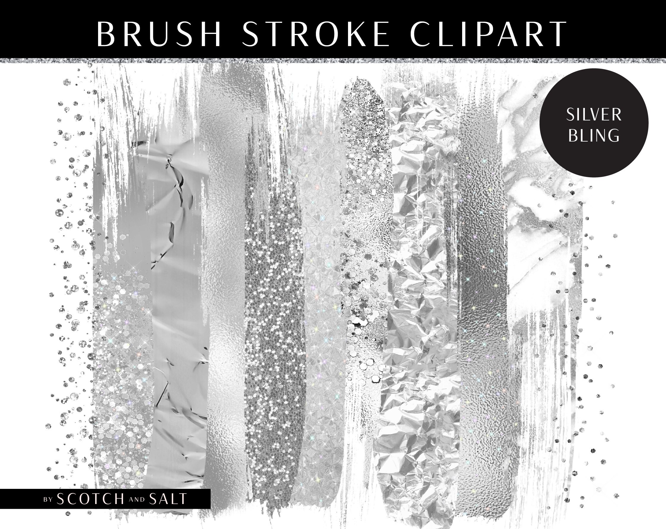 BRUSH STROKE CLIPART Silver Glitter Scrapbooking Confetti | Etsy