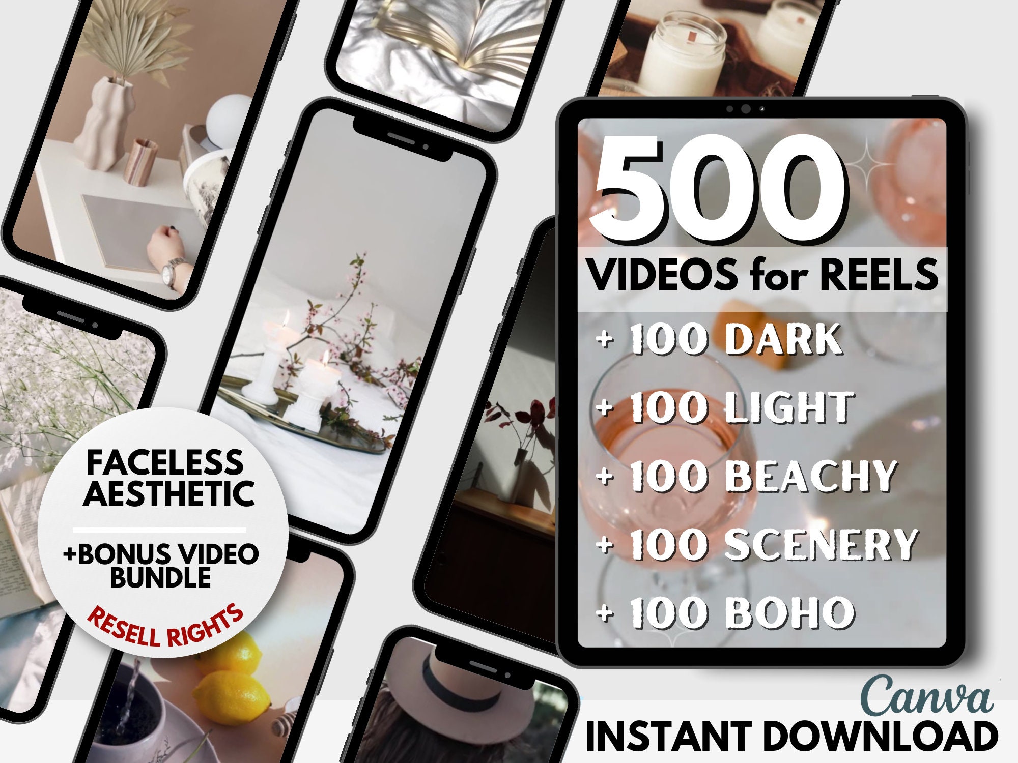 500 Faceless Reels, Aesthetic Stock Videos Bundle for Instagram, MMR ...