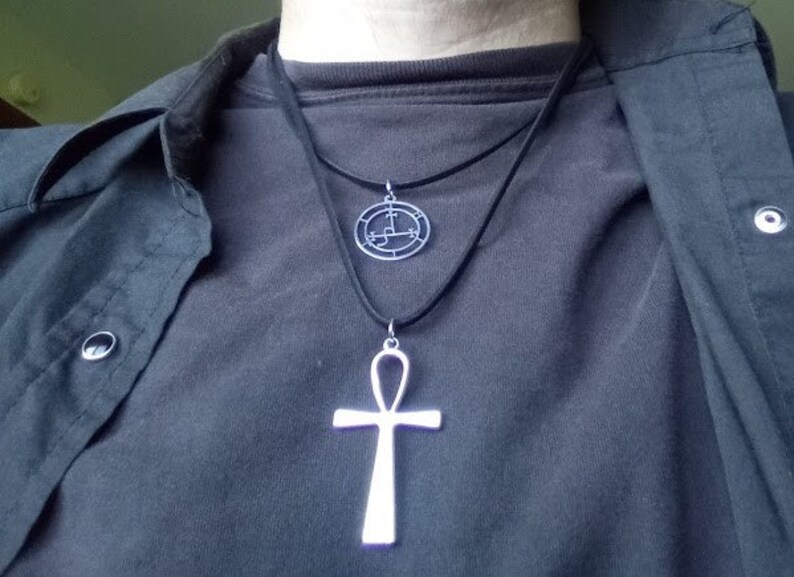 Satanic Sigil of Lilith & Crescent Moon Ankh Dual Strand Pendant ...